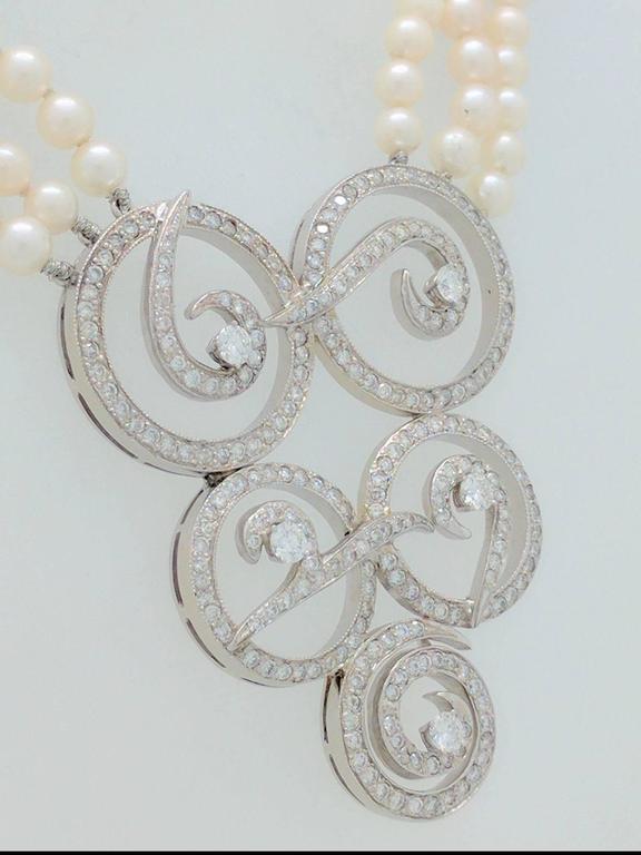 Multi Strand Cultured Akoya Pearl Diamond Enhancer Necklace For Sale at ...