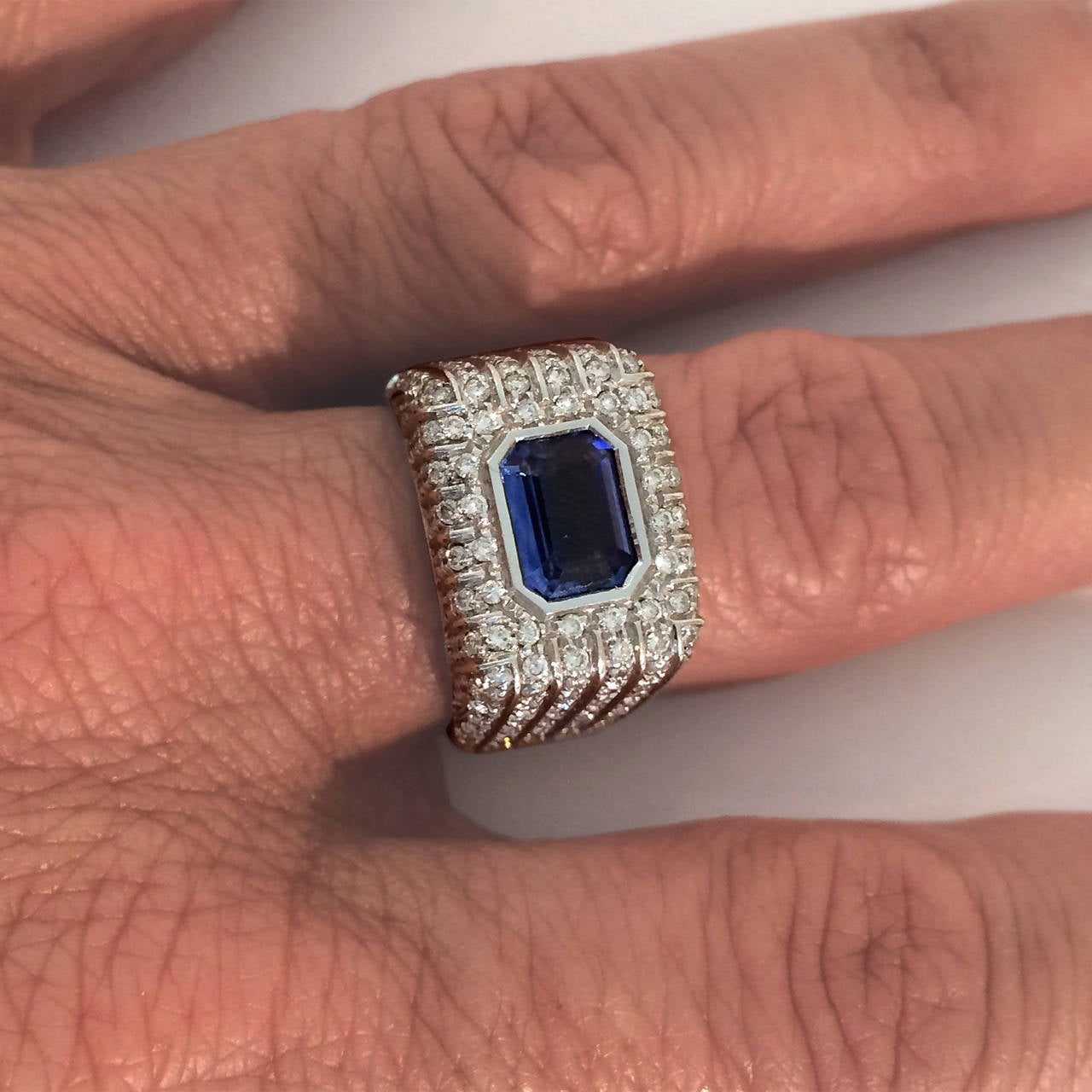 Italian Contemporary Sapphire Diamond Ring For Sale at 1stDibs