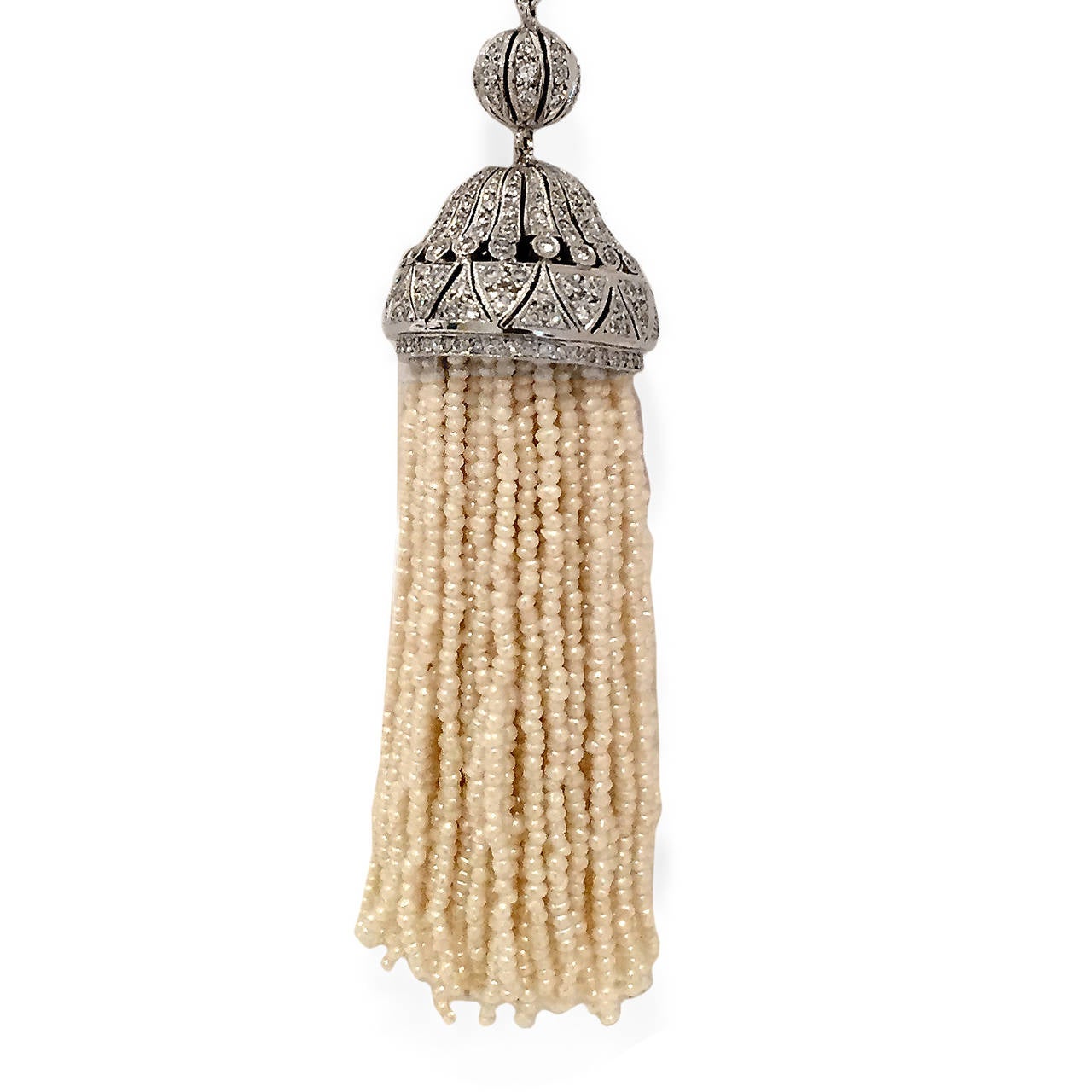Spectacular Pearl Diamond Platinum Tassel Necklace at 1stDibs