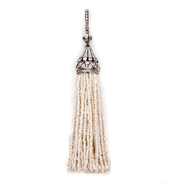 Cultured Pearl Diamond Gold Tassel Earrings At 1stdibs