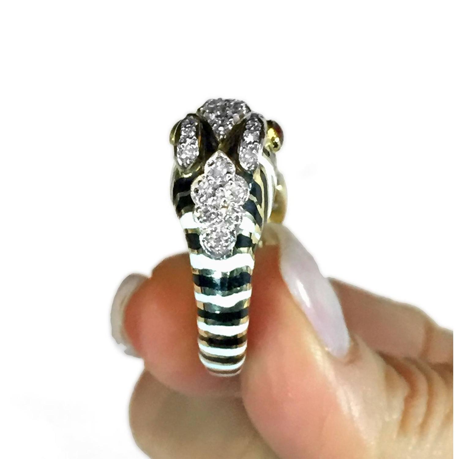 David Webb Enamel Diamond Gold Zebra Ring at 1stdibs