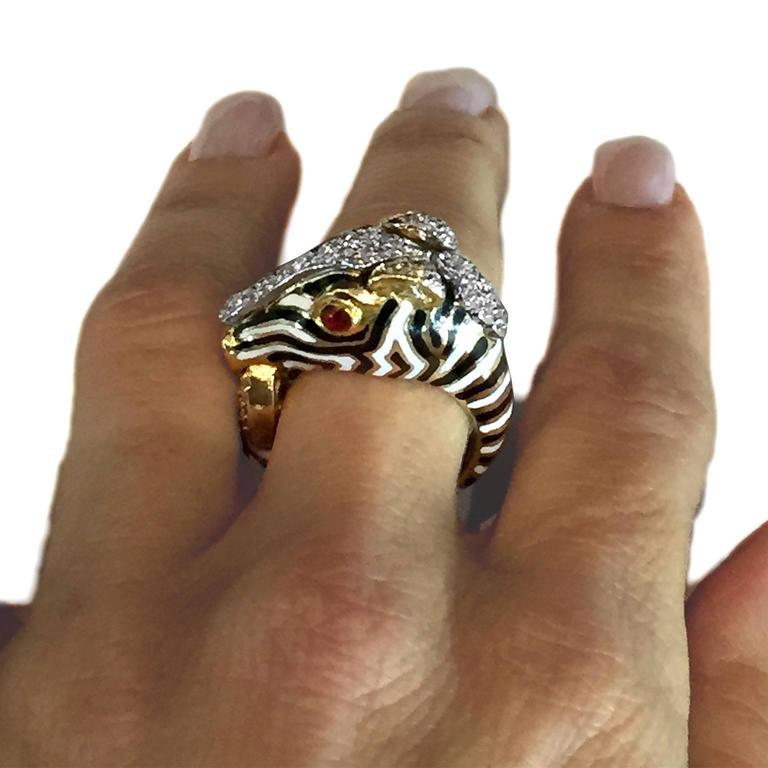 David Webb Enamel Diamond Gold Zebra Ring at 1stDibs | david webb zebra ...
