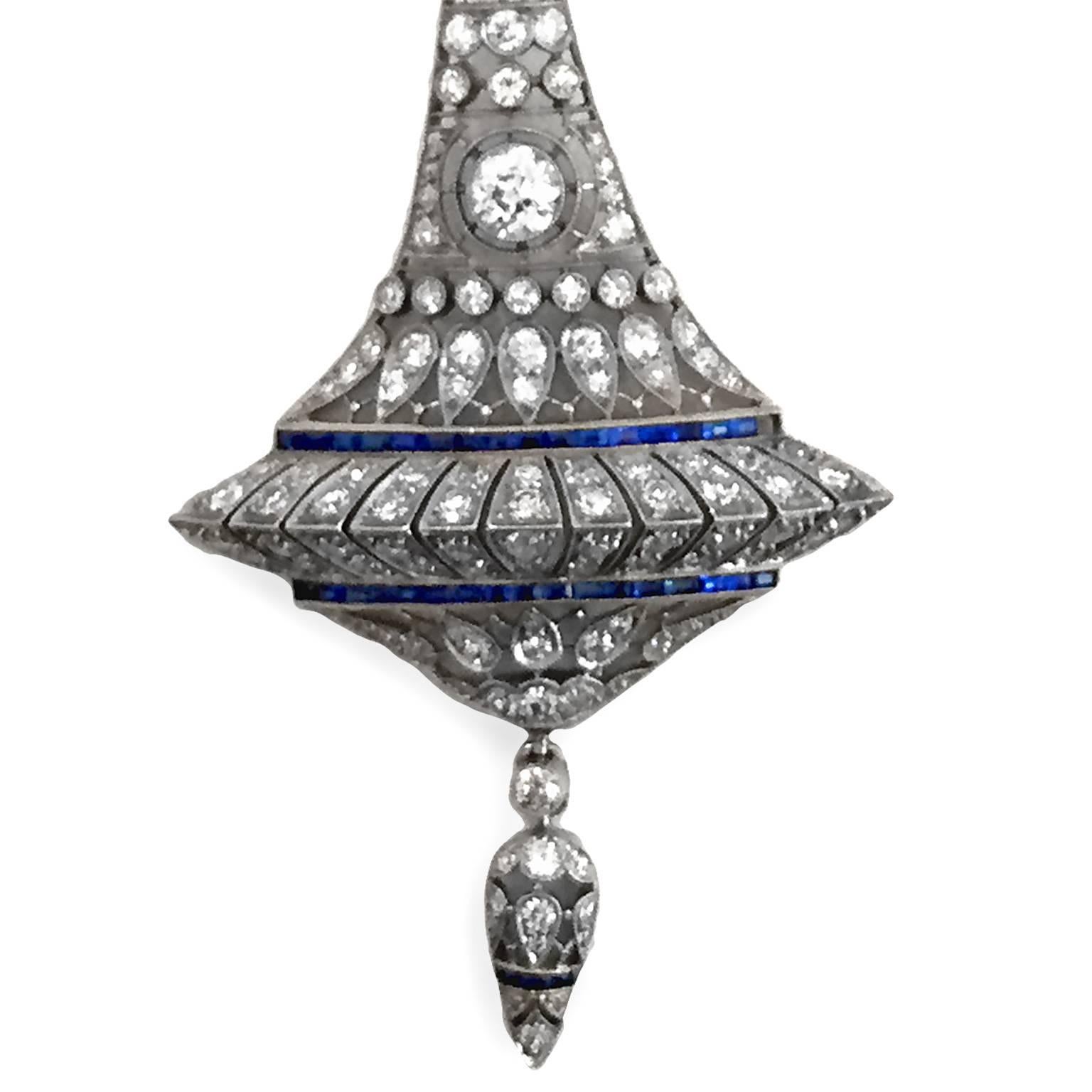 Very Fine Art Deco Sapphire Diamond Platinum Pendant at 1stDibs