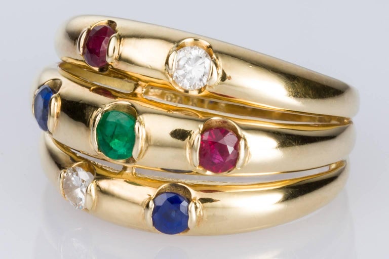 Mellerio Paris Multi Gemstone 18 Karat Yellow Gold Ring at 1stDibs