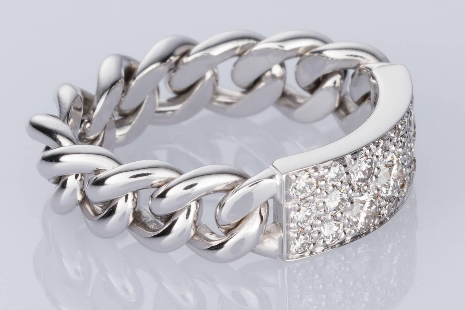 Christian Dior 18 Karat White Gold and Diamond Chain Ring For Sale at ...