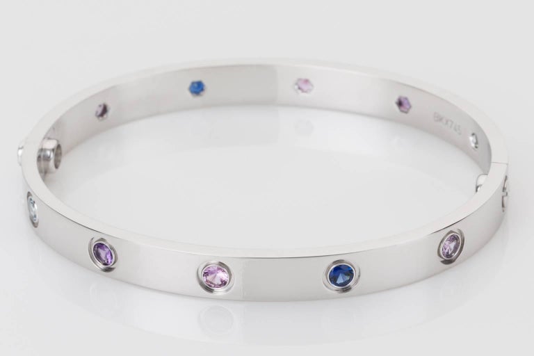 Cartier Multi-Gem Set Love Bangle 18 Karat White Gold at 1stDibs