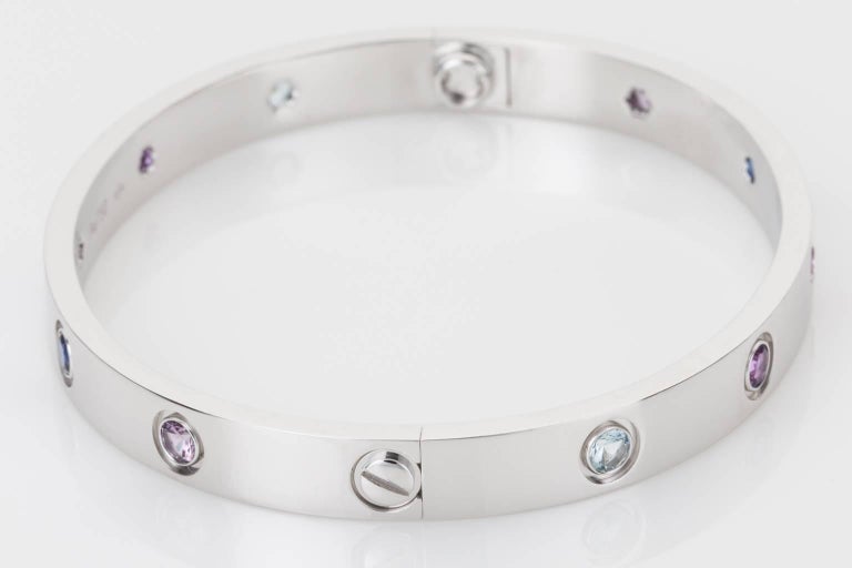 Cartier Multi-Gem Set Love Bangle 18 Karat White Gold at 1stDibs