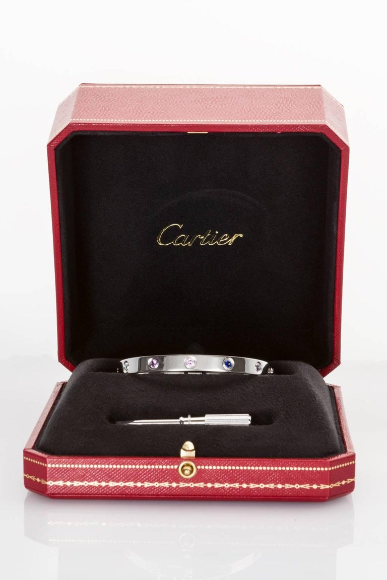 Cartier Multi-Gem Set Love Bangle 18 Karat White Gold at 1stDibs