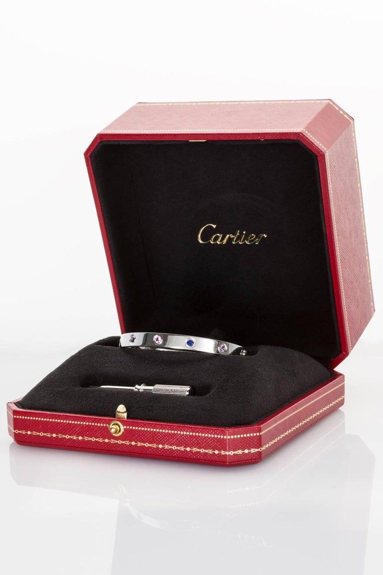 Cartier Multi-Gem Set Love Bangle 18 Karat White Gold at 1stDibs