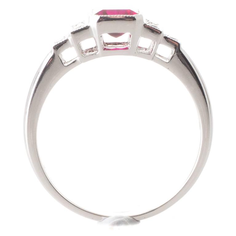 Square Cut Ruby and Diamond Ring For Sale at 1stDibs