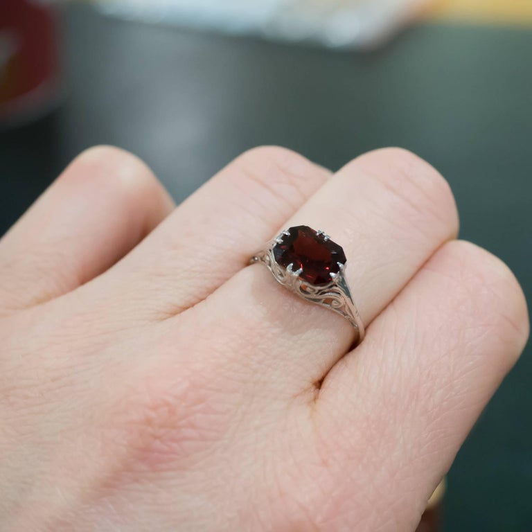 Antique Pyrope Garnet and White Gold Filigree Ring at 1stDibs | garnet ...