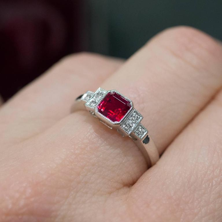 Square Cut Ruby and Diamond Ring For Sale at 1stDibs
