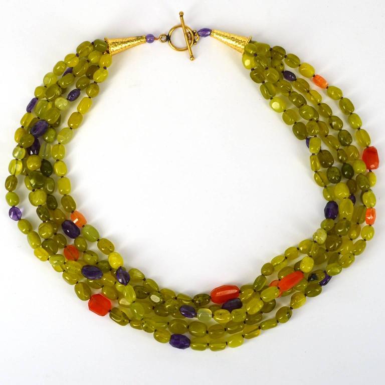 Five Strand Korean Jade Amethyst Carnelian Gold Necklace at 1stDibs ...