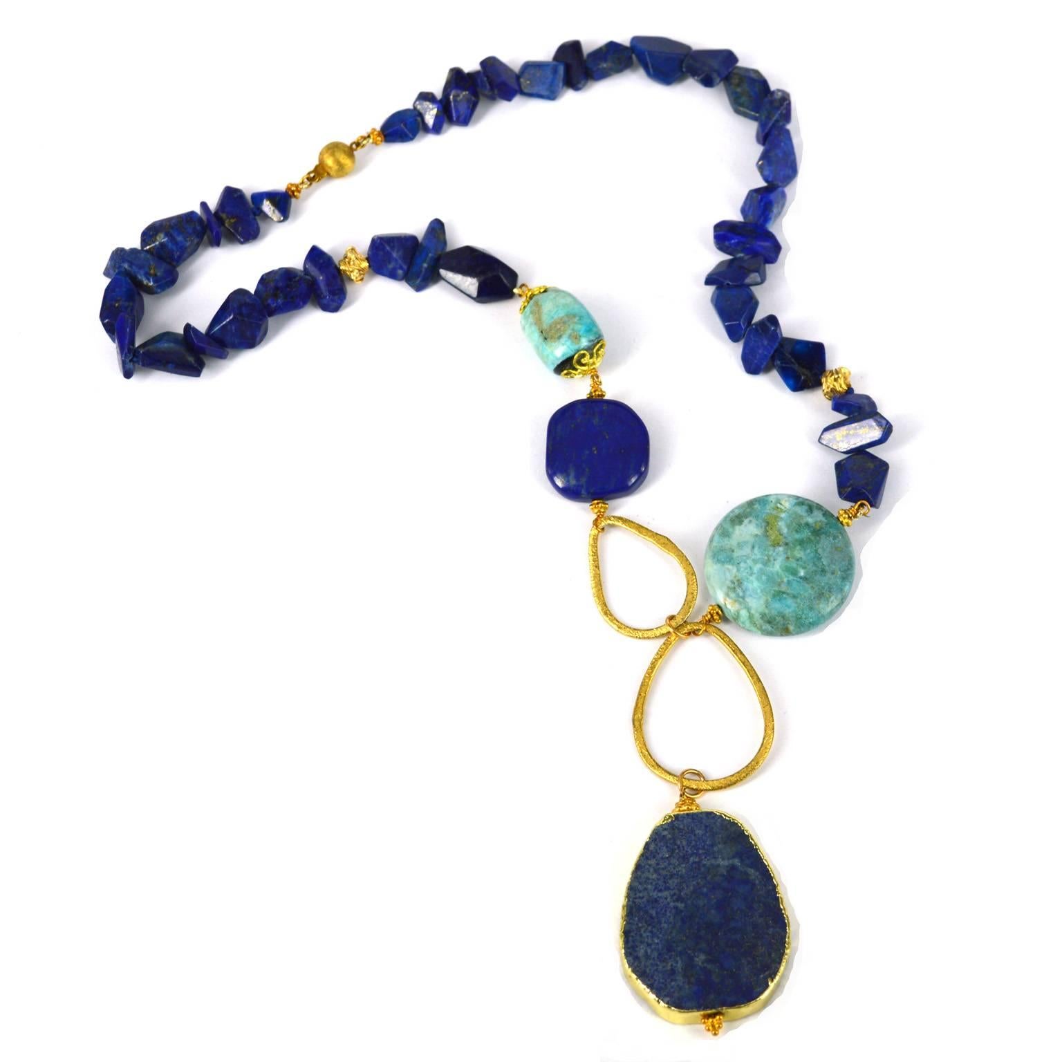 Decadent Jewels Lapis Lazuli Peruvian Opal Gold Necklace at 1stDibs
