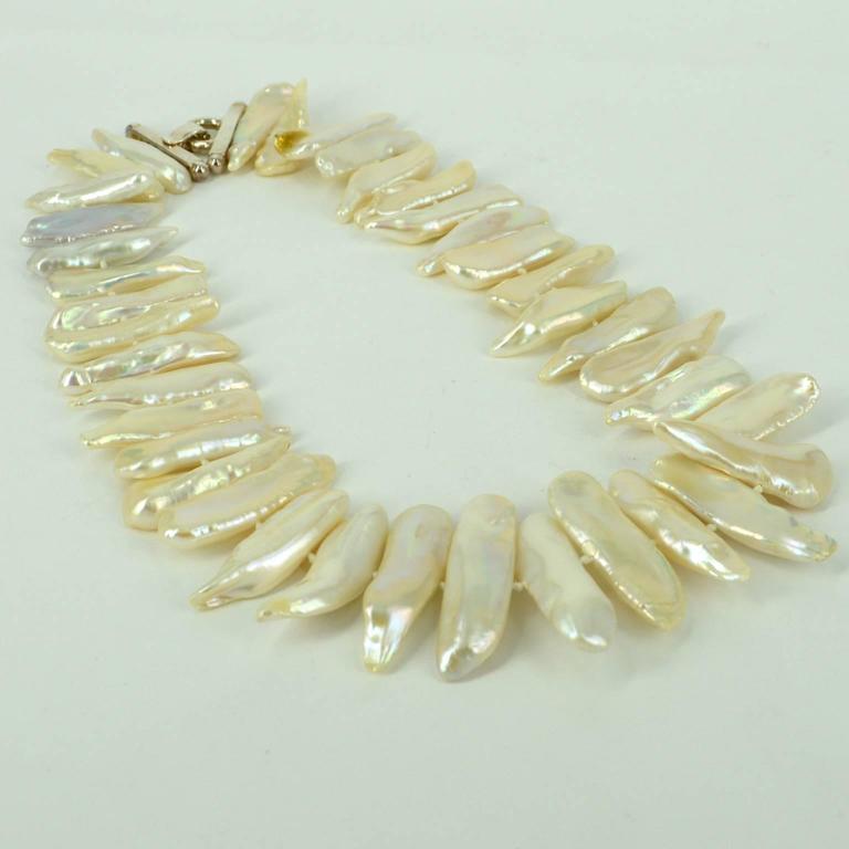 Extra Large Biwa Pearl Silver Collar Necklace at 1stDibs
