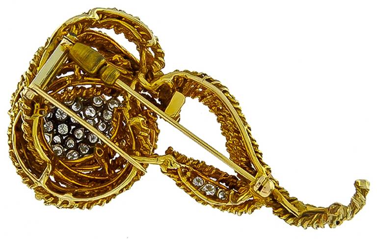 1960s Diamond Yellow Gold Pin For Sale at 1stDibs
