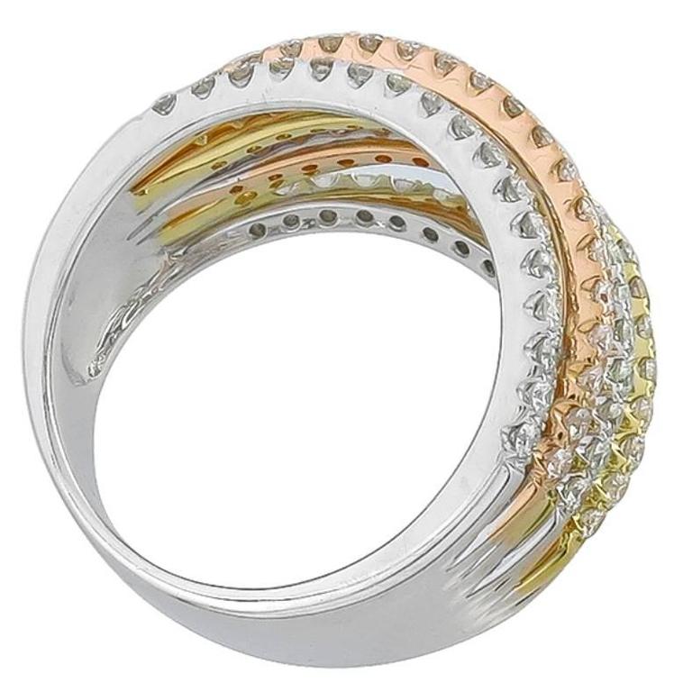 Round Cut Diamond Three Color Gold Ring For Sale at 1stDibs