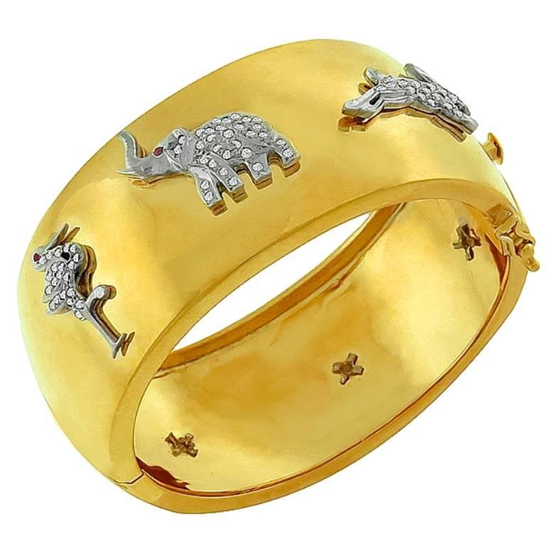 Diamond Gold Charm Bangle Bracelet For Sale at 1stDibs