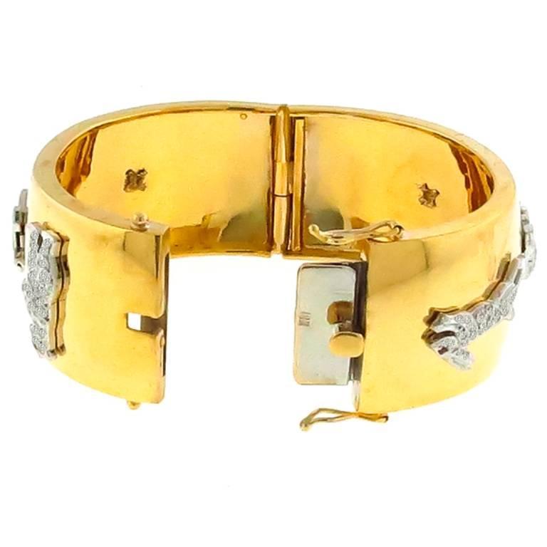 Diamond Gold Charm Bangle Bracelet For Sale at 1stDibs