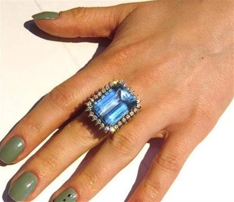 Large 33 Carat Blue Topaz Diamond Cocktail Ring at 1stDibs | large blue ...