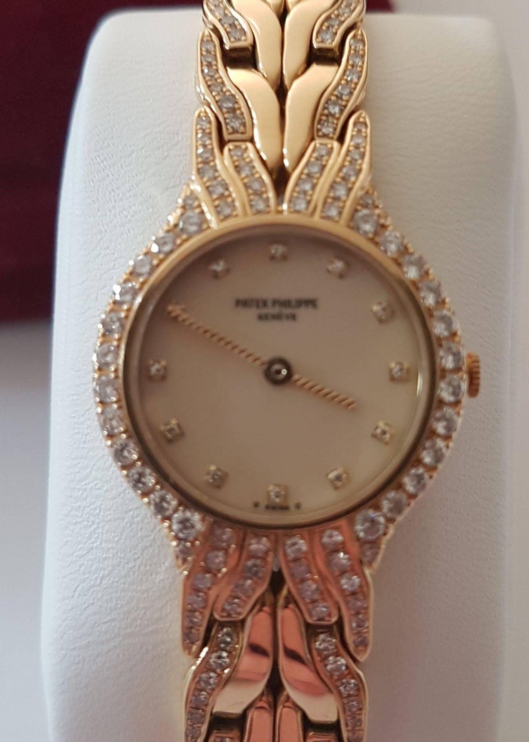 Patek Philippe Ladies Yellow Gold Diamond La Flamme Wristwatch at 1stDibs