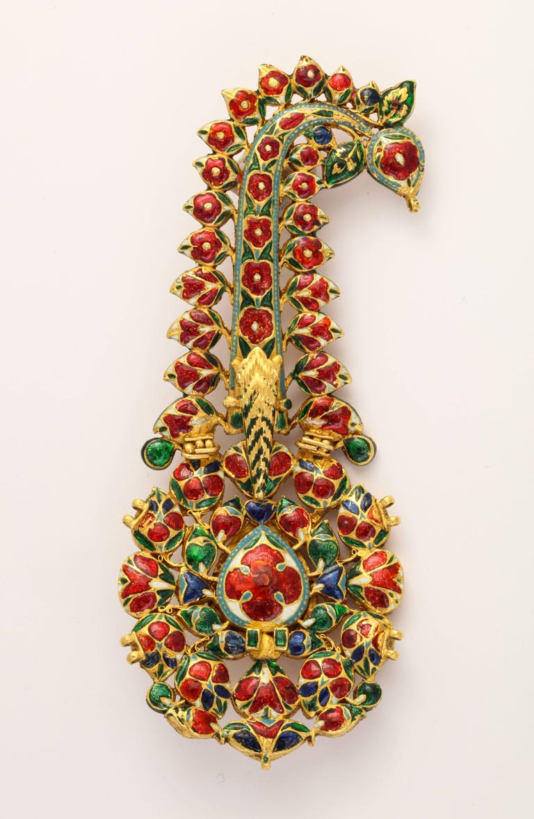 Indian Mughal Diamond Jaipur Enamel Sarpech Urban Ornament Brooch For ...