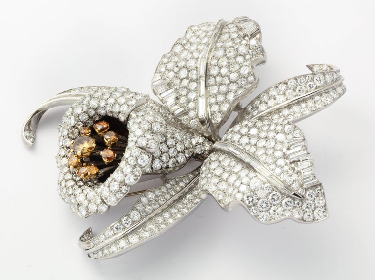 Very Large Diamond Orchid Brooch For Sale at 1stDibs | very large brooches