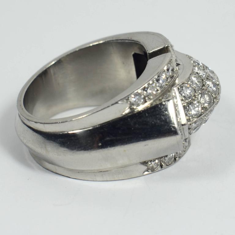 Art Moderne Diamond Platinum Ridge Ring at 1stDibs