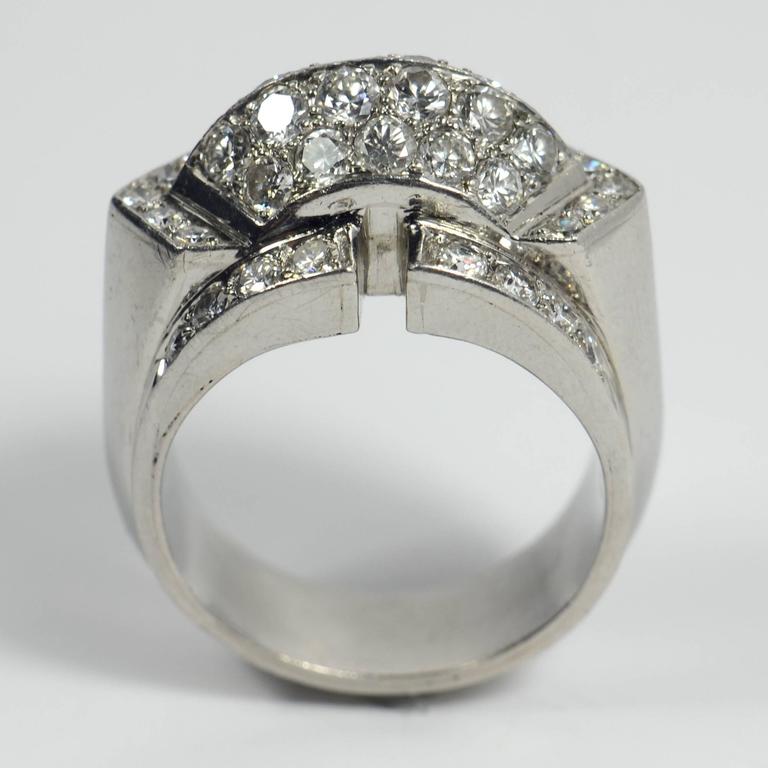 Art Moderne Diamond Platinum Ridge Ring at 1stDibs