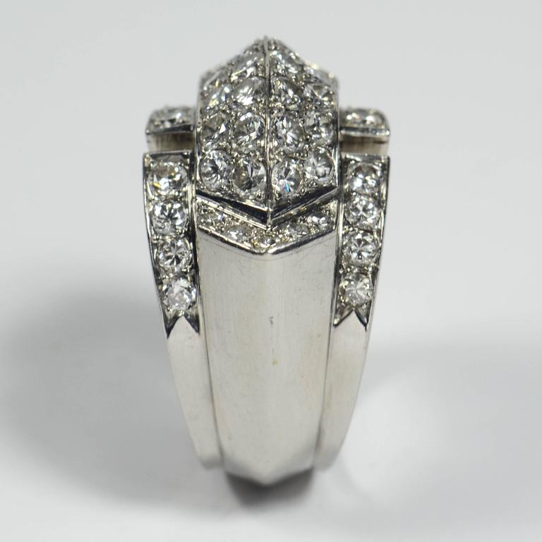 Art Moderne Diamond Platinum Ridge Ring at 1stDibs