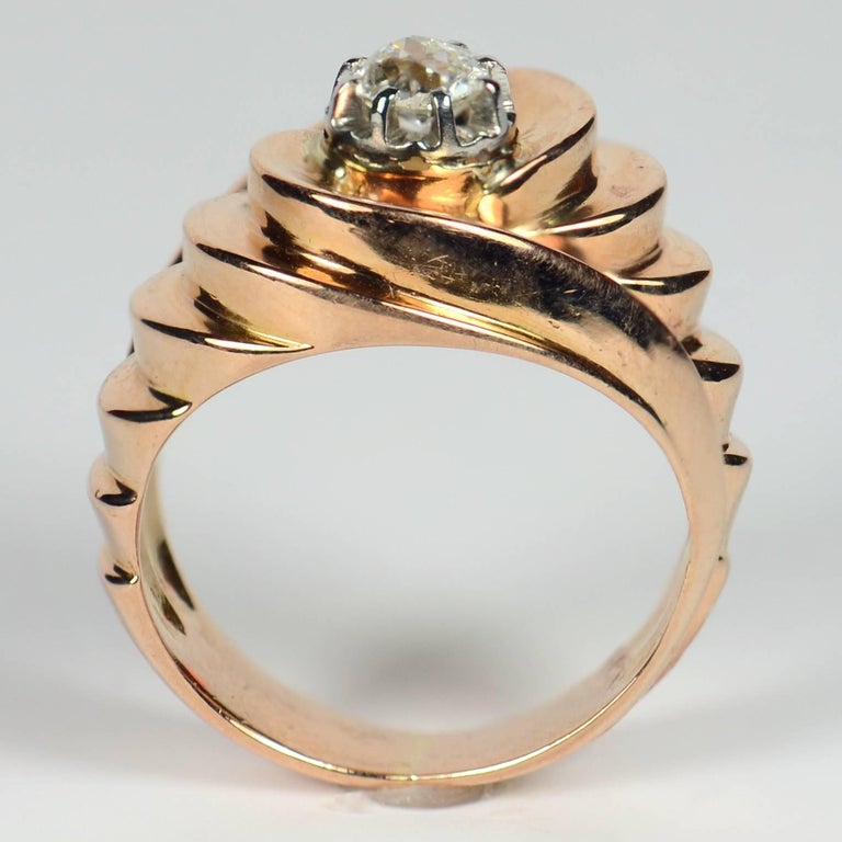 Retro 1940s Asymmetric Tourbillon Diamond Rose Gold Ring at 1stDibs ...