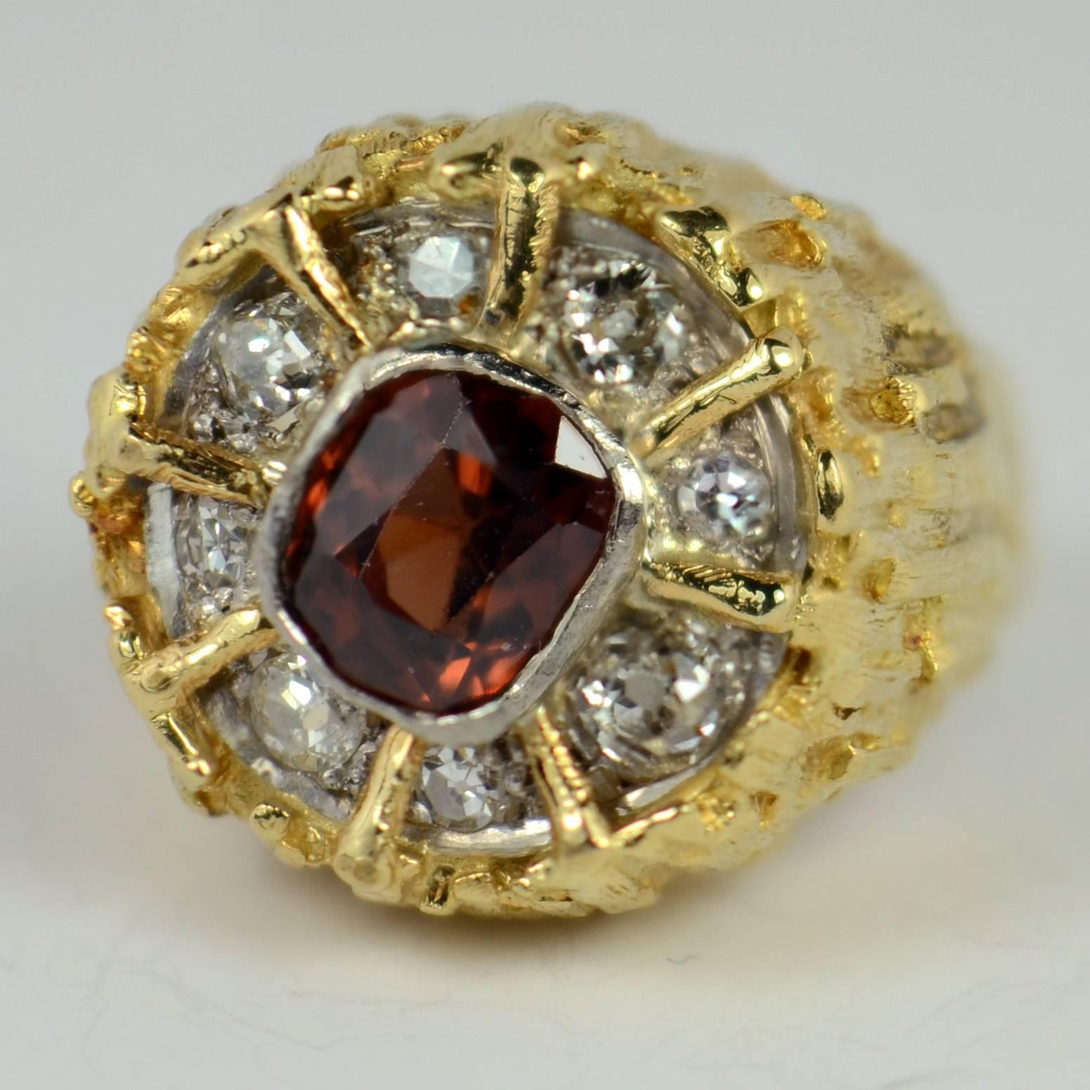 Brown Zircon Diamond Gold Modernist Ring at 1stDibs