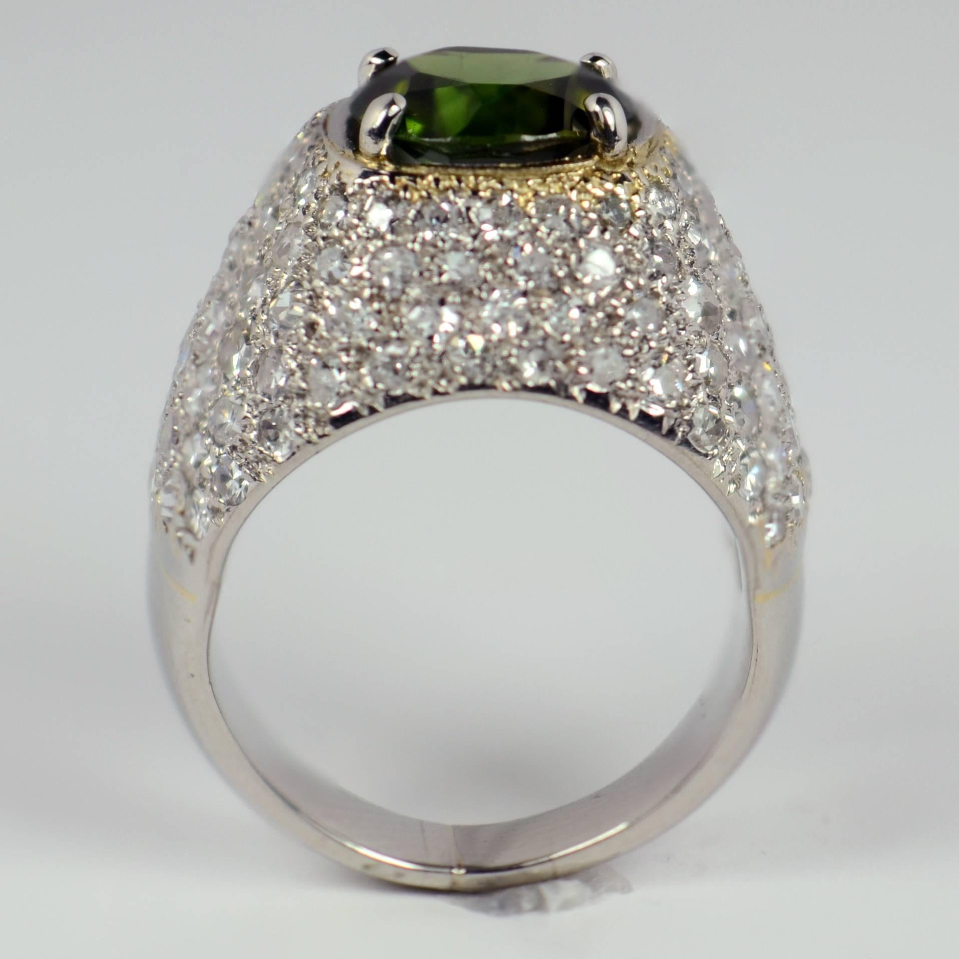 Art Deco Peridot Diamond Bombe Dome Platinum Gold Ring For Sale at ...