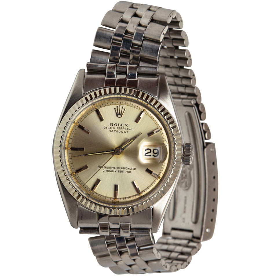 Rolex Stainless Steel Datejust Wristwatch with White Gold Bezel circa ...