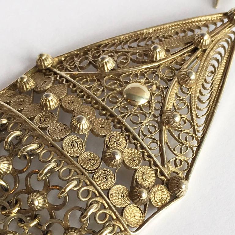 Genoese Italian Filigree Silver Gilt Dangle Earrings at 1stDibs