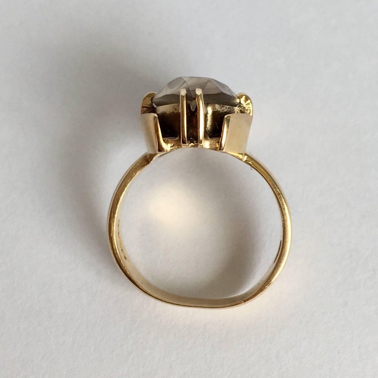 1960s Ring Midcentury Brutalist Smoky Quartz Chunky Gold Statement ...