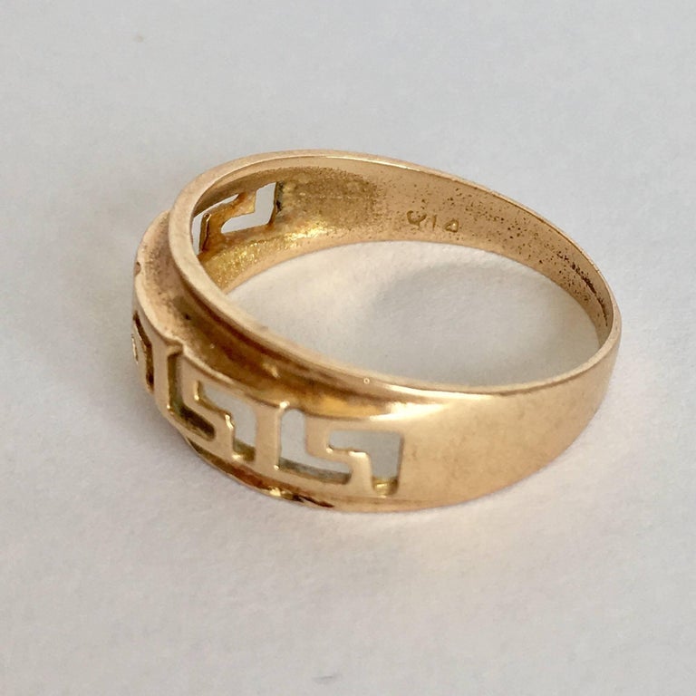 14 Carat Gold Geometric Greek Key Band Vintage Sculptural Ring at ...