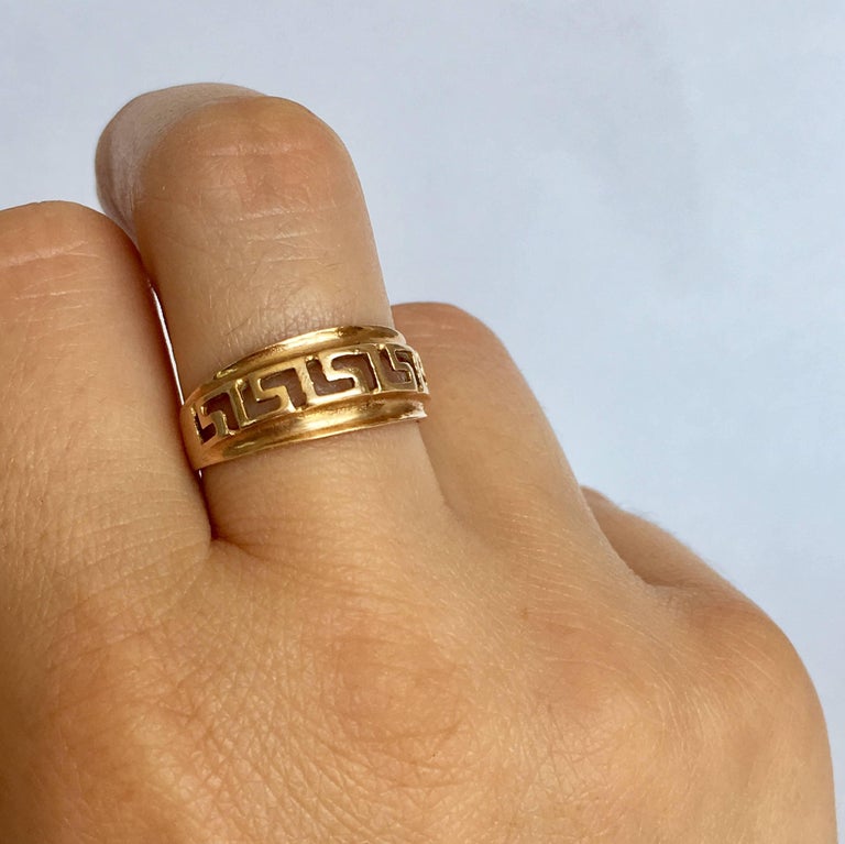 14 Carat Gold Geometric Greek Key Band Vintage Sculptural Ring at ...