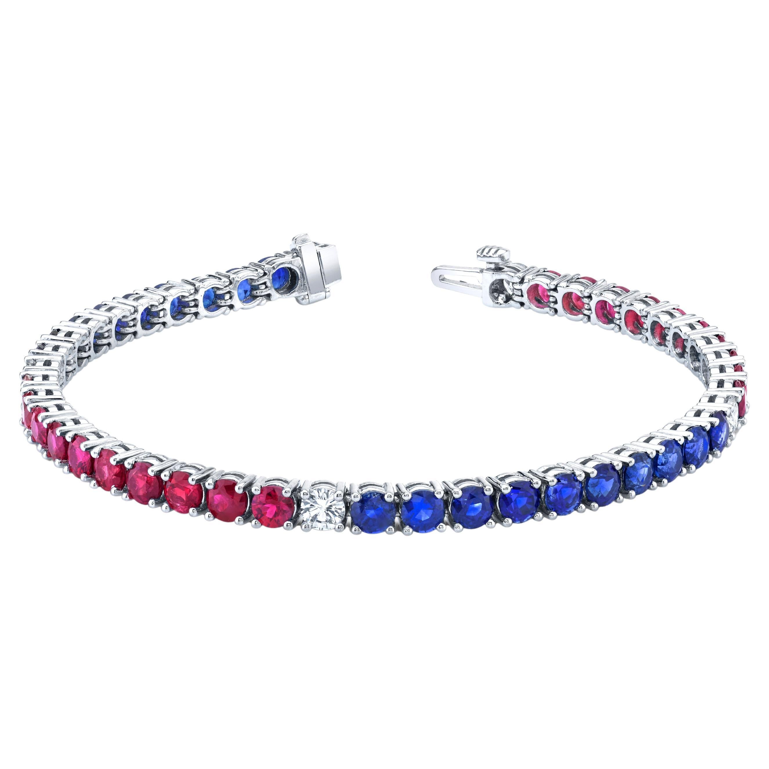 Ruby, Sapphire and Diamond "Red White and Blue" Platinum Tennis ...