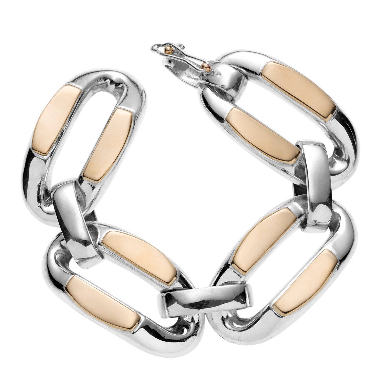 Sterling Silver Chunky Link Bracelet with Gold Detail For Sale at 1stDibs
