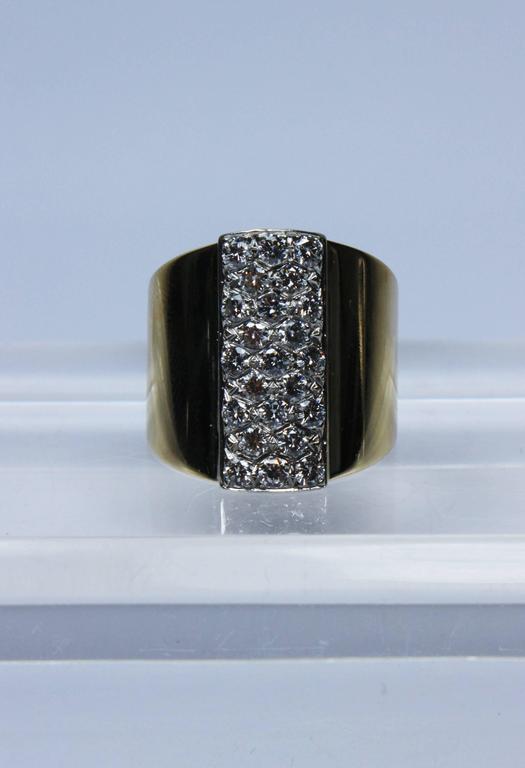 Brilliant Cut Pave Diamond Rectangle Gold Band Ring at 1stDibs