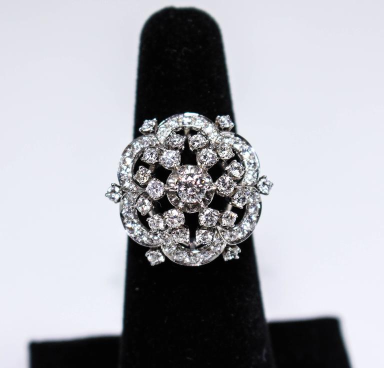 Stunning Brooch Style Diamond Platinum Ring For Sale at 1stDibs