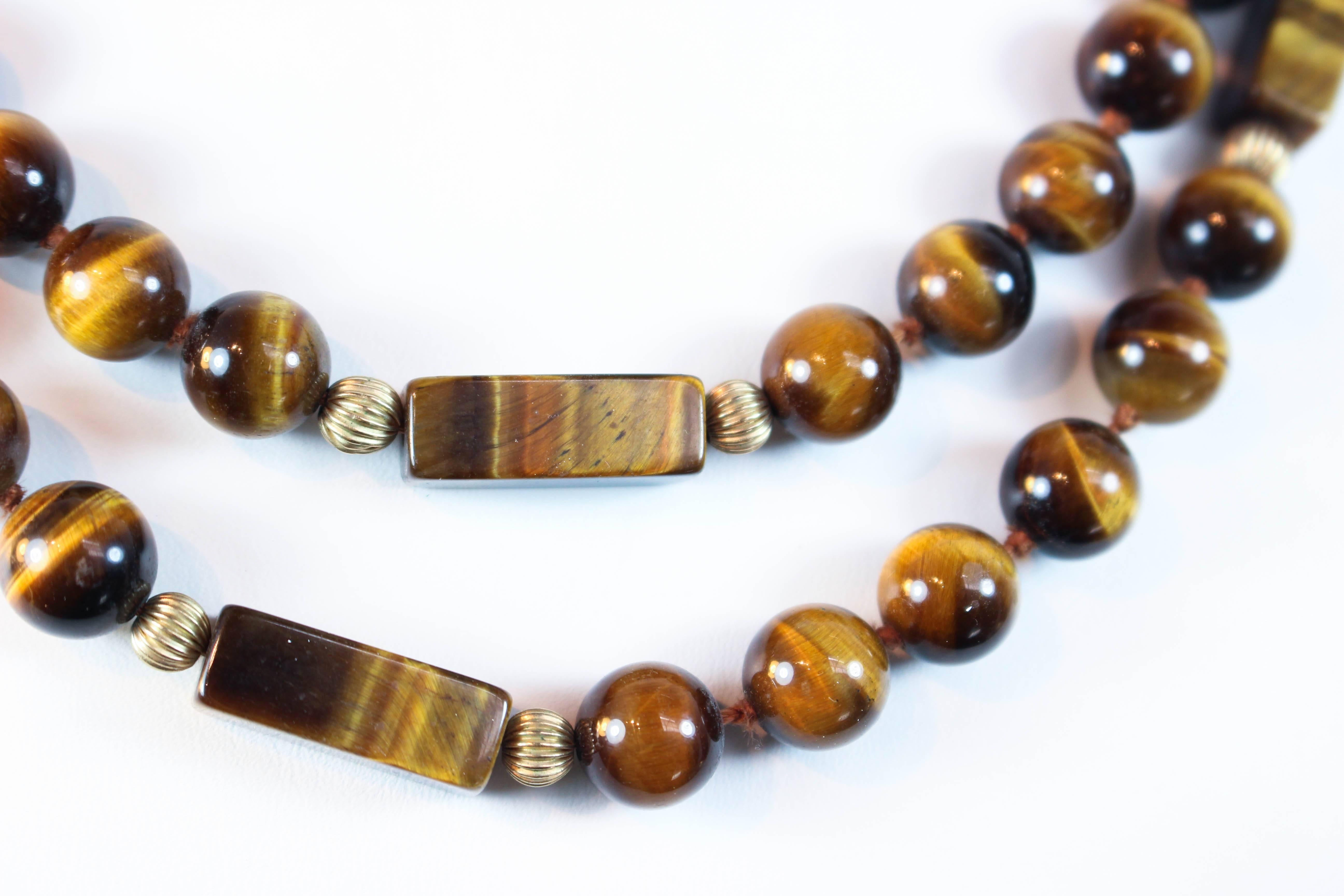 Tiger's Eye Gold Bead Necklace at 1stDibs