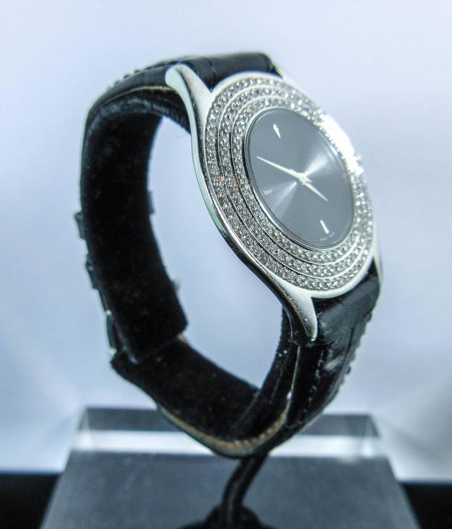 Mauboussin Ladies Gold Pave Diamond Accent Black Exotic Alligator ...