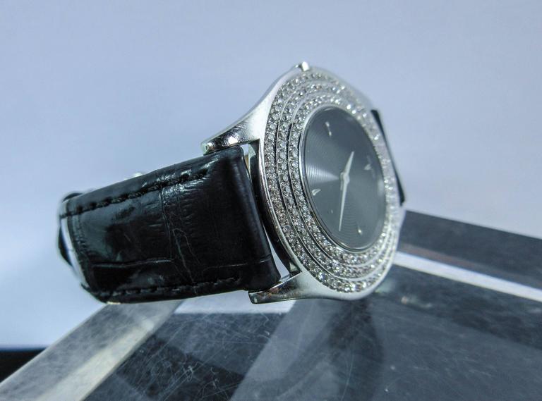 Mauboussin Ladies Gold Pave Diamond Accent Black Exotic Alligator ...