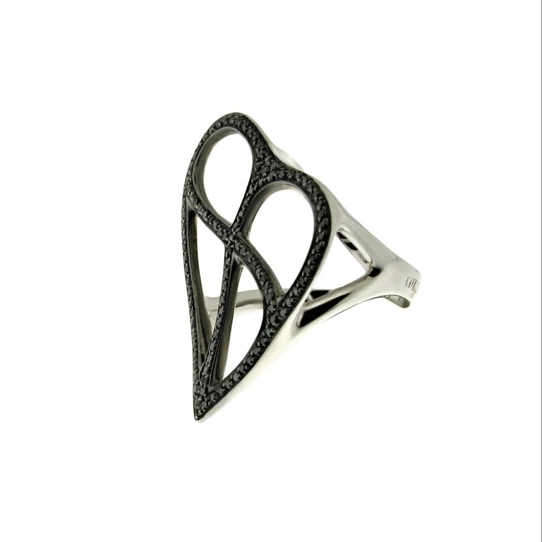 Gavello White Gold Black Diamond Pavé Heart Shaped Ring For Sale at 1stDibs