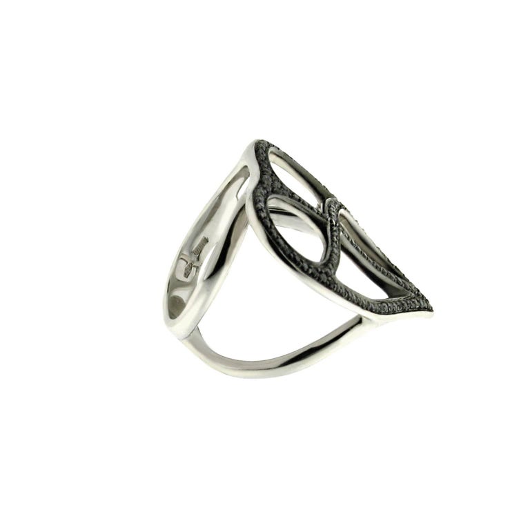 Gavello White Gold Black Diamond Pavé Heart Shaped Ring For Sale at 1stDibs