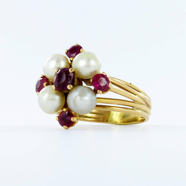 Natural and Synthetic Ruby Pearl Ring For Sale at 1stDibs | ruby and pearl rings, synthetic ...