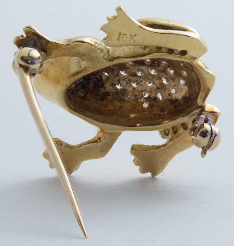 Diamond Gold Frog Pin Brooch at 1stDibs