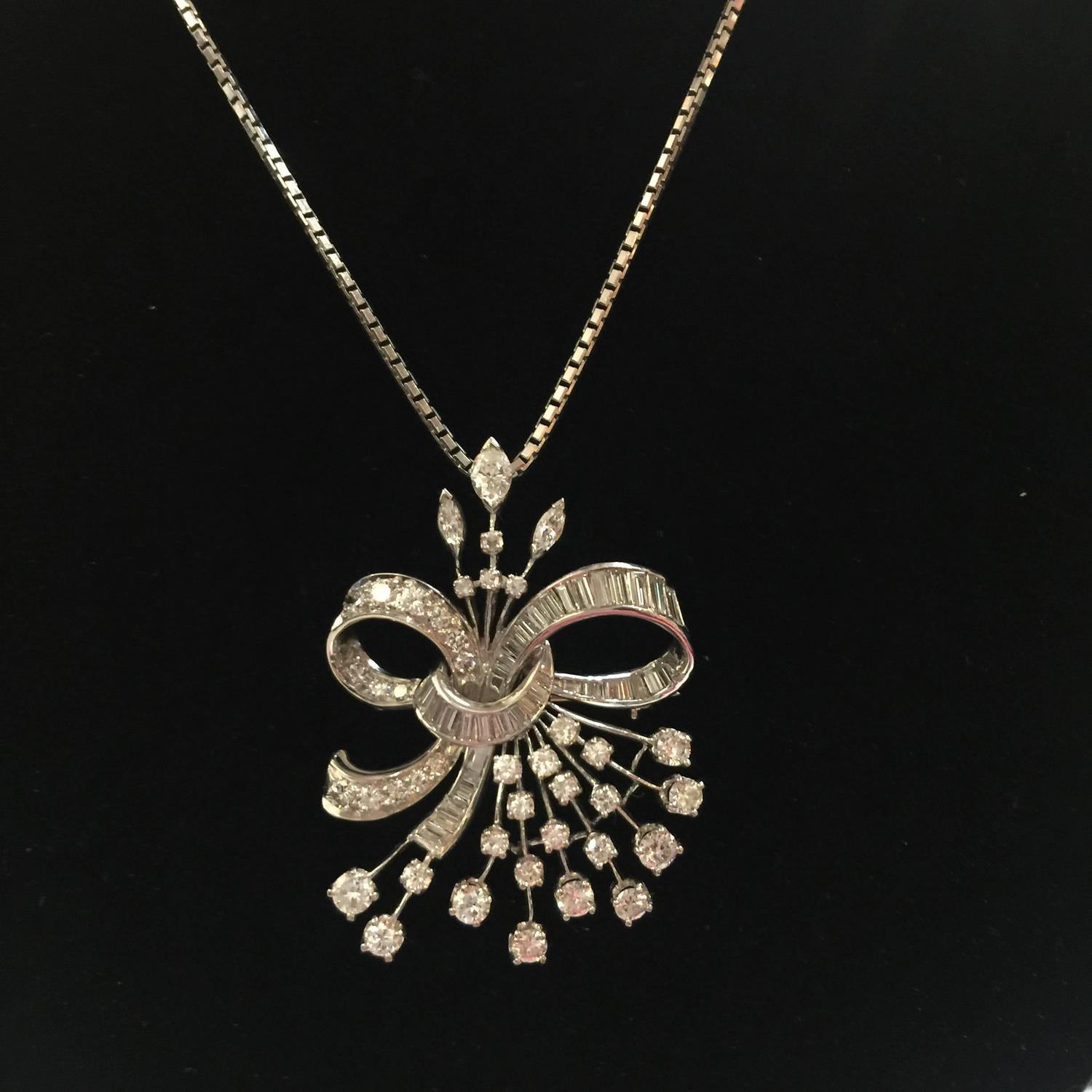 1960s platinum and diamond spray brooch pendant For Sale at 1stdibs